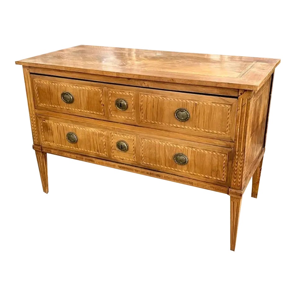 19th Century Italian Inlaid Neo-Classical Style Walnut Commode | Chairish