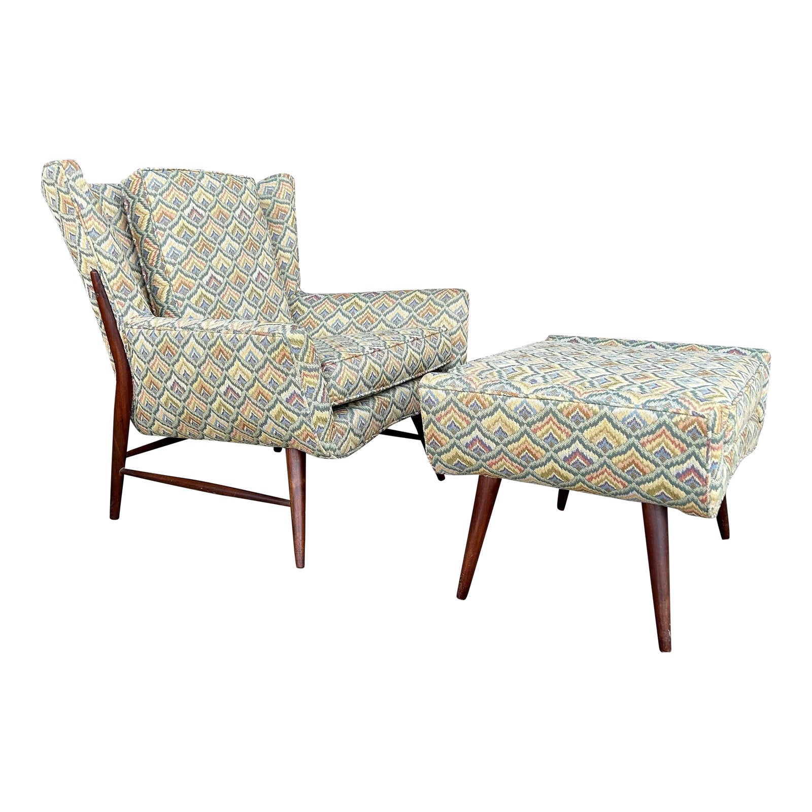 Outstanding Mid Century Modern Wing Back Lounge Chair and Ottoman ...