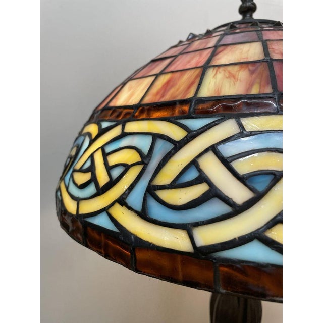 Large Tiffany Style Table Lamp with Celtic Shade | Chairish