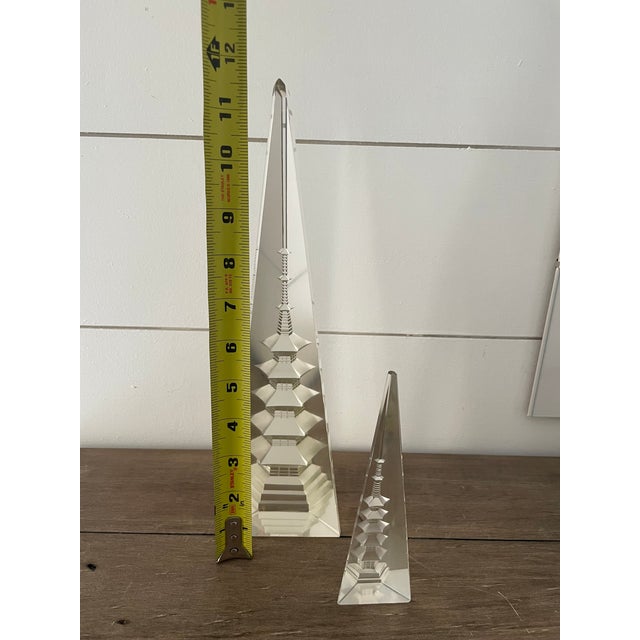 A Pair of Hoya Reverse Cut Crystal Pagoda Obelisks | Chairish
