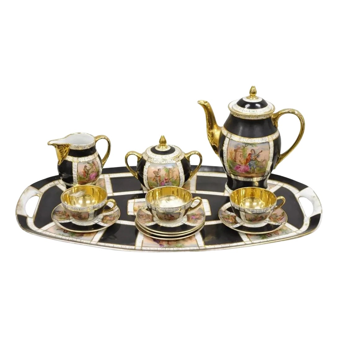 Royal Vienna Style Bohemia Czecho-Slovakia Black Porcelain Tea Set - 12 ...