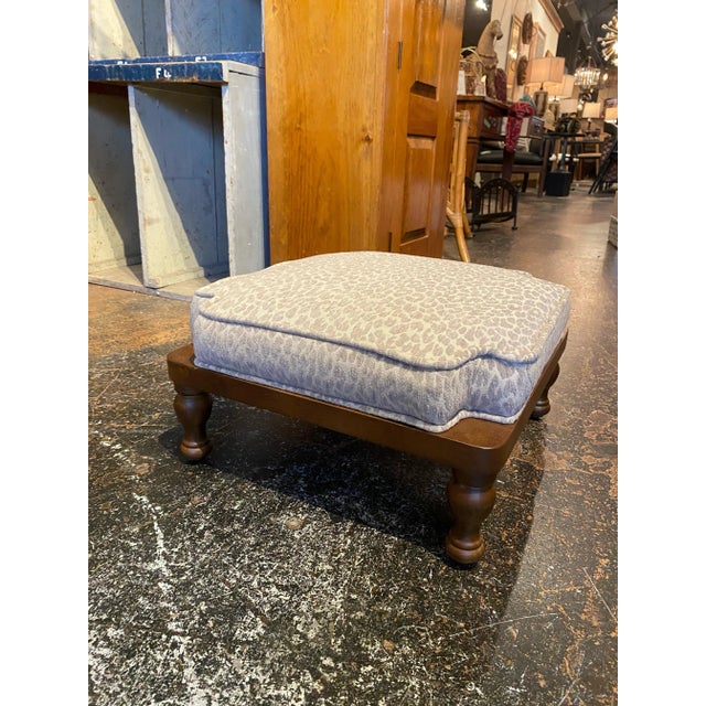 Low Footstool With Gray Leopard Print Upholstery | Chairish