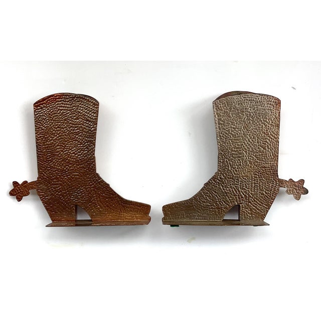 Vintage Metal Cowboy Boot Bookends/Vases | Chairish
