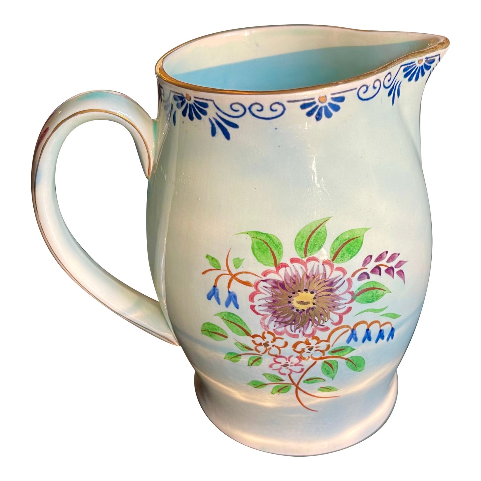 Antique Adams Calyx Ware Gilt Floral Pitcher | Chairish