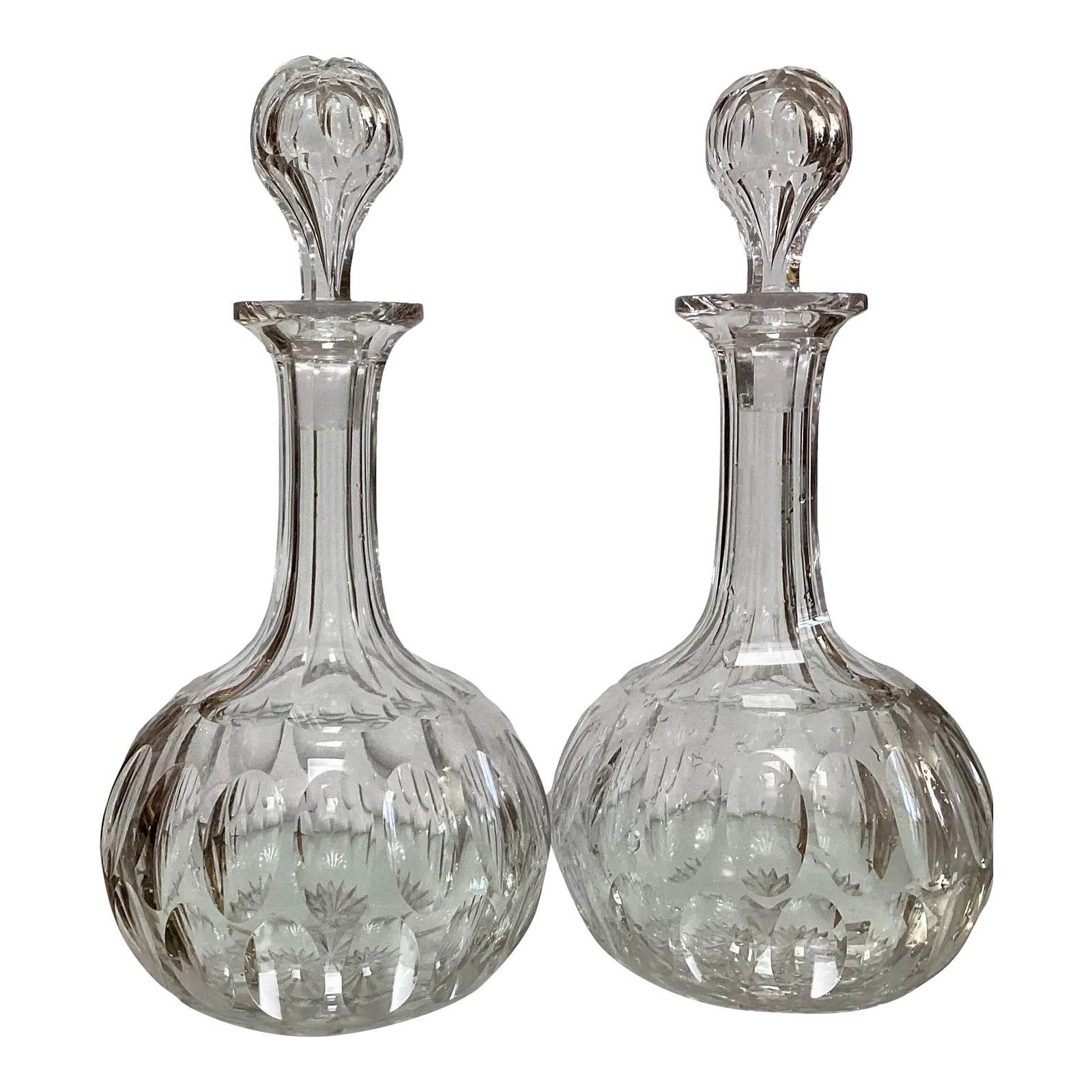 Pair of Antique English Crystal Decanters | Chairish