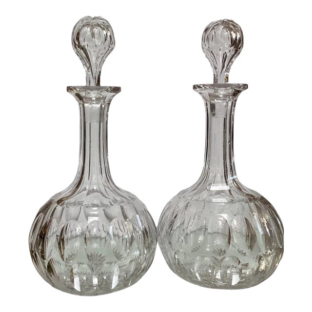 Pair of Antique English Crystal Decanters | Chairish