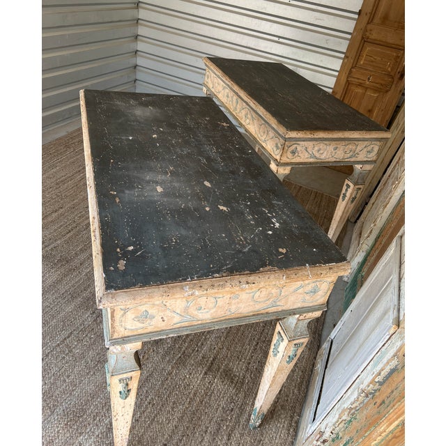 Tuscan Blue & White Painted Console Tables - a Pair | Chairish
