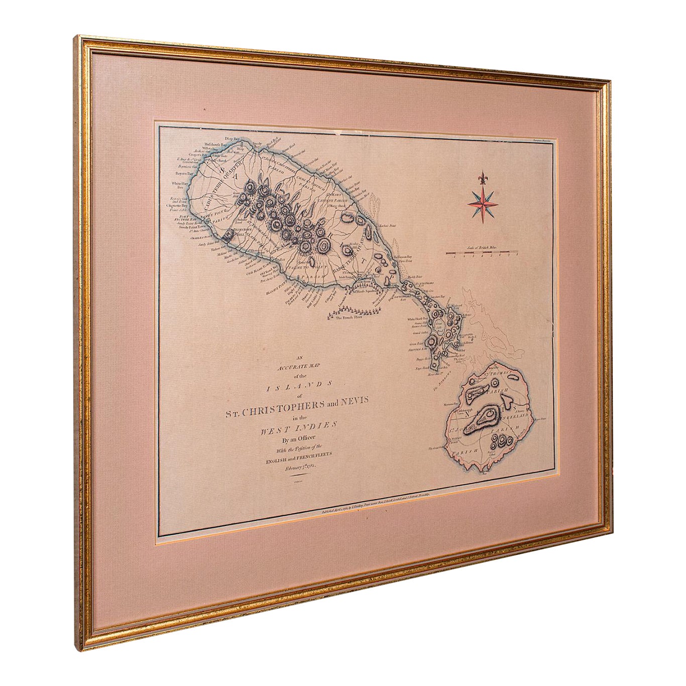 Antique St Christopher & Nevis Map, English, Caribbean Cartography ...