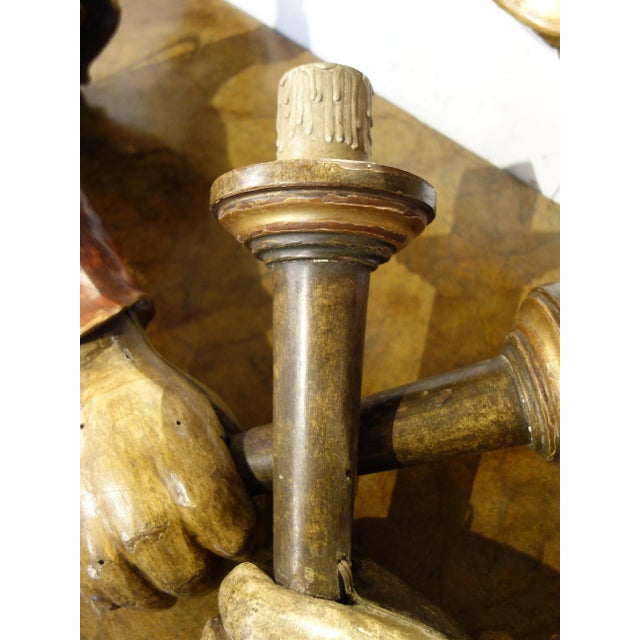 18th Century Louis XV Venetian Painted Wood Torch Sconces with Gilt ...