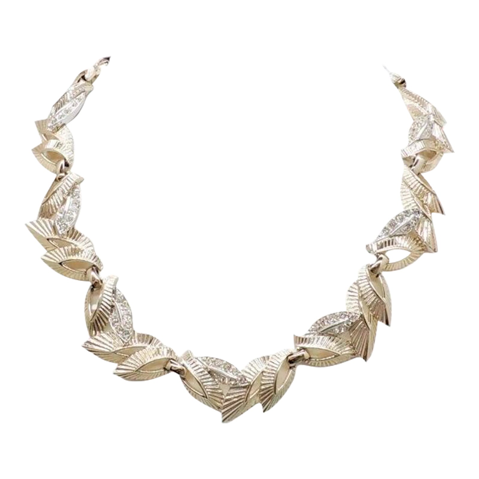 Vintage Marboux Rhinestone Leaves Collar Necklace | Chairish