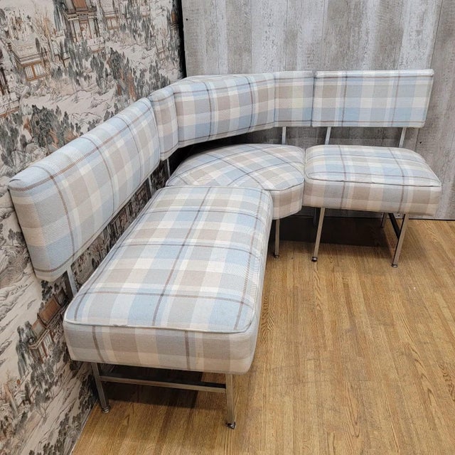 Vintage Modern Retro Corner Dining Banquette in Plaid Fabric | Chairish