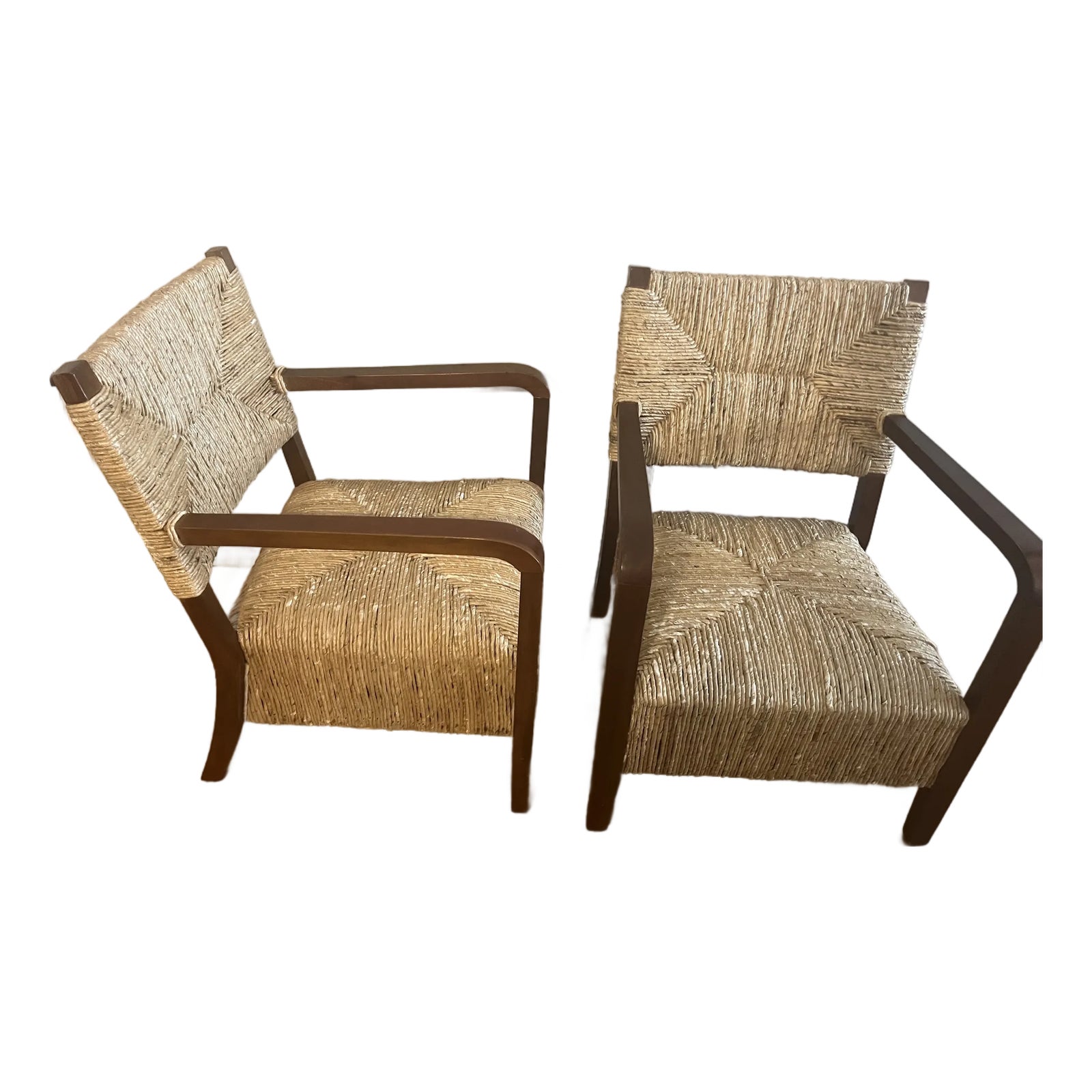 Sendari Woven Mahogany Wood Lounge Chairs - Pair | Chairish