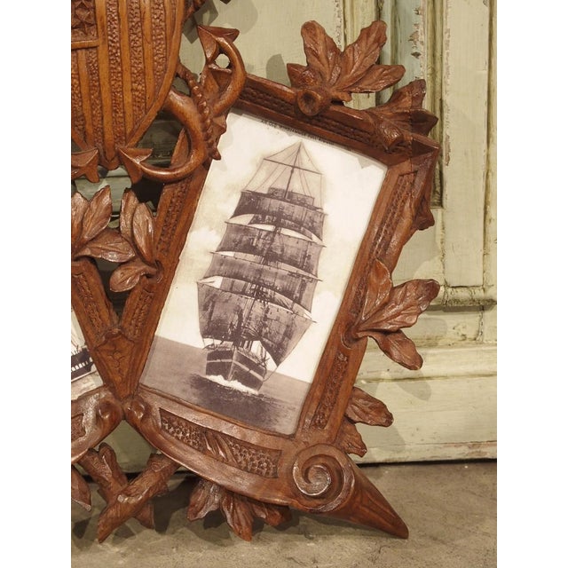 Carved Antique American Double Picture Frame Depicting Us Navy Crest ...