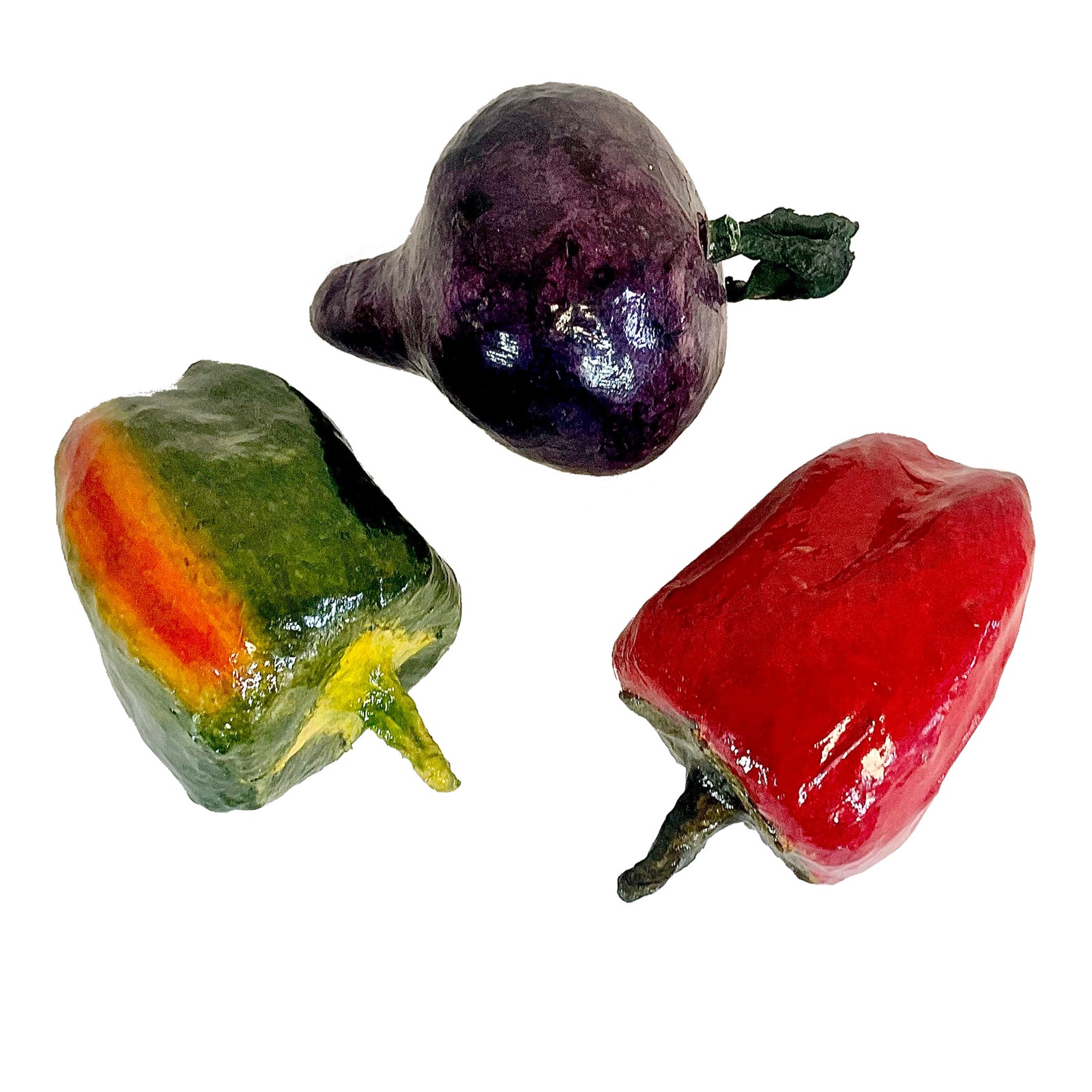 1980s Vintage Boho Chic Lacquered Paper Mache’ Red & Green Pepper ...