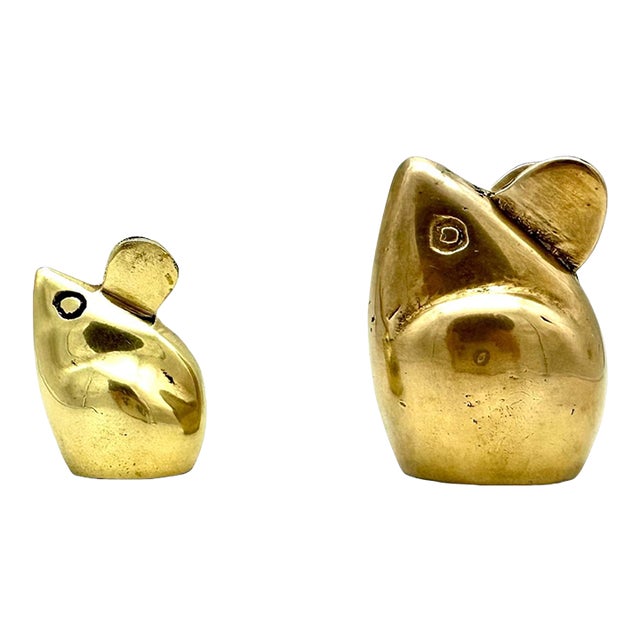 Mid-Century 20th Vintage Solid Brass Mouse Paperweights- a Pair | Chairish