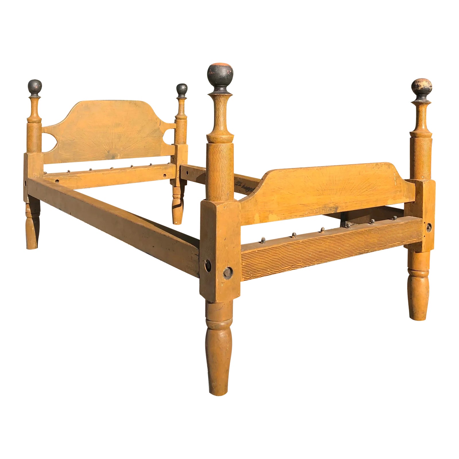 Late 19th Century Antique Hand Painted Rope Bed | Chairish