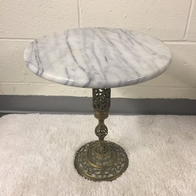 Vintage Marble Top Brass Side Table | Chairish