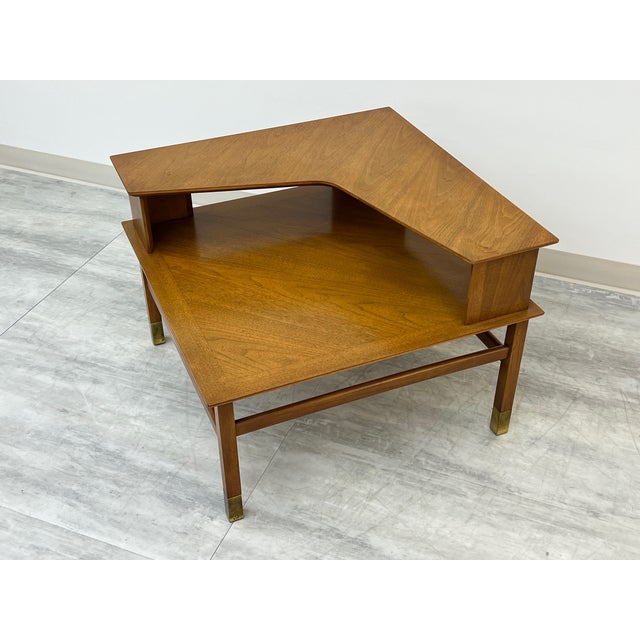 Mid-Century Modern Step-Up Corner Table / End Table With Brass Capped ...