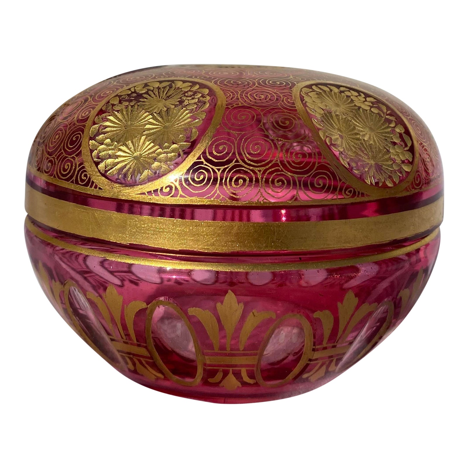 Mid 20th Century Cranberry Cut-To-Clear Bohemian Lidded Glass Box ...