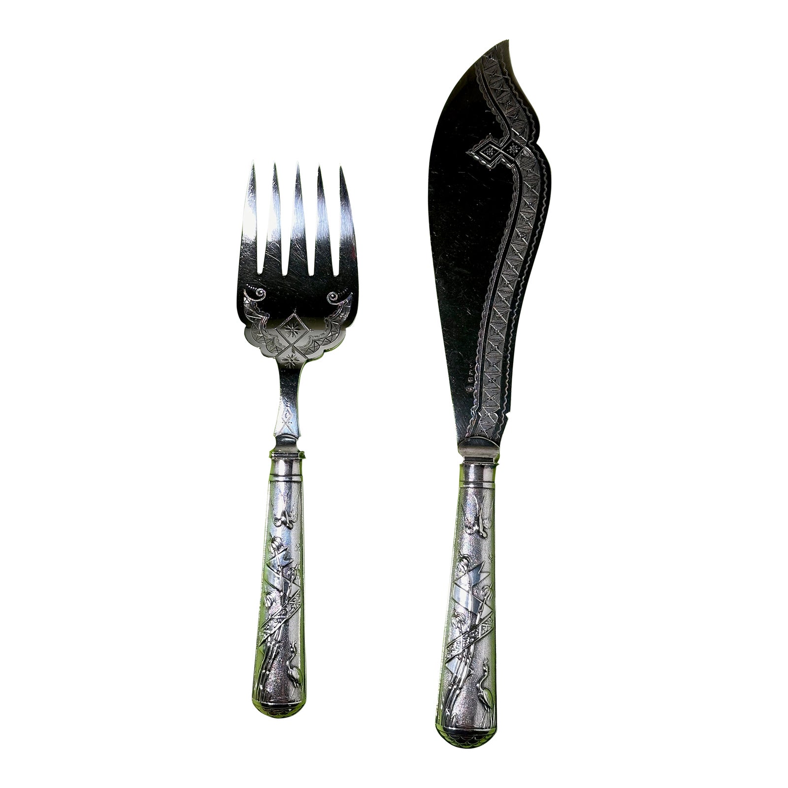 English Silverplate Etched Fish Server Set- 2 Pieces | Chairish