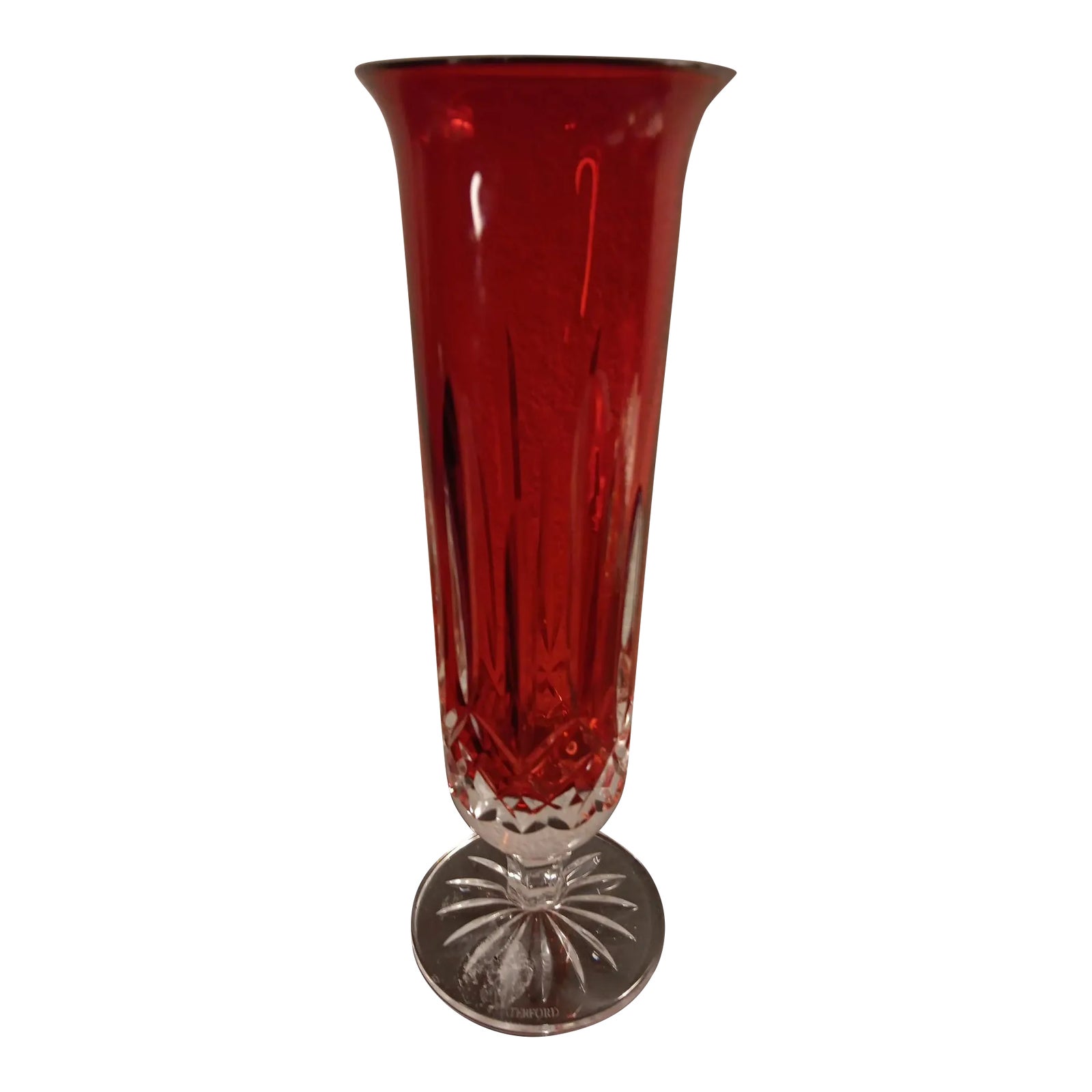 1980s Waterford Crystal Lismore Pattern Pedestal Red Bud Vase | Chairish