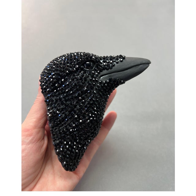 Karla Walter Ceramic, Swarovski Crystals, Wall Sculpture of Crow Head ...