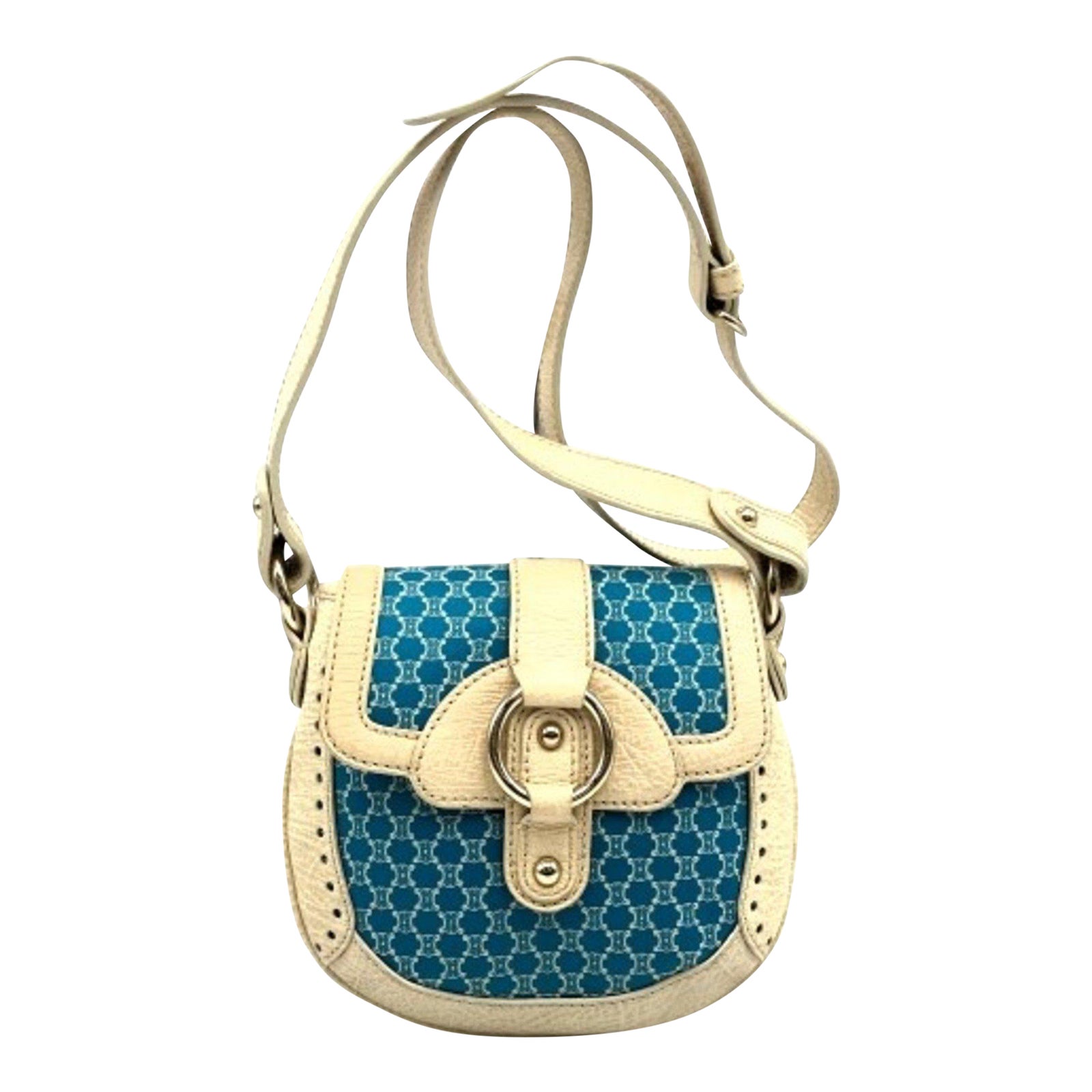 Celine Shoulder Bag Pochette Macadam Pattern Blue Ivory White Canvas ...