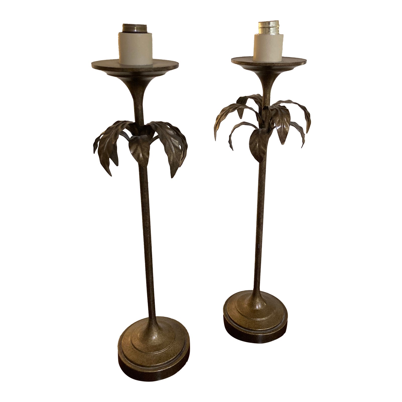 Palm Tree Tole Tables Lamps With Lamps- A Pair | Chairish