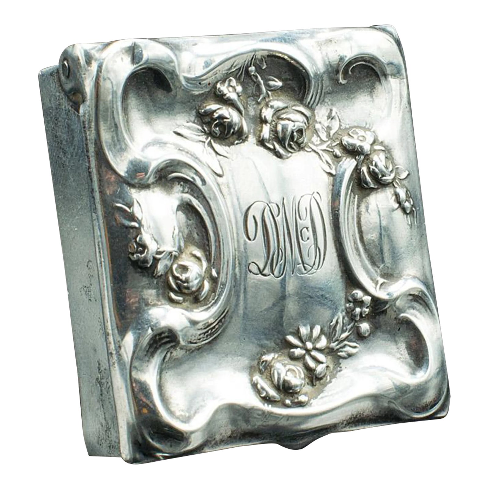 1910's American Antique Sterling Silver Postage Stamp Box | Chairish