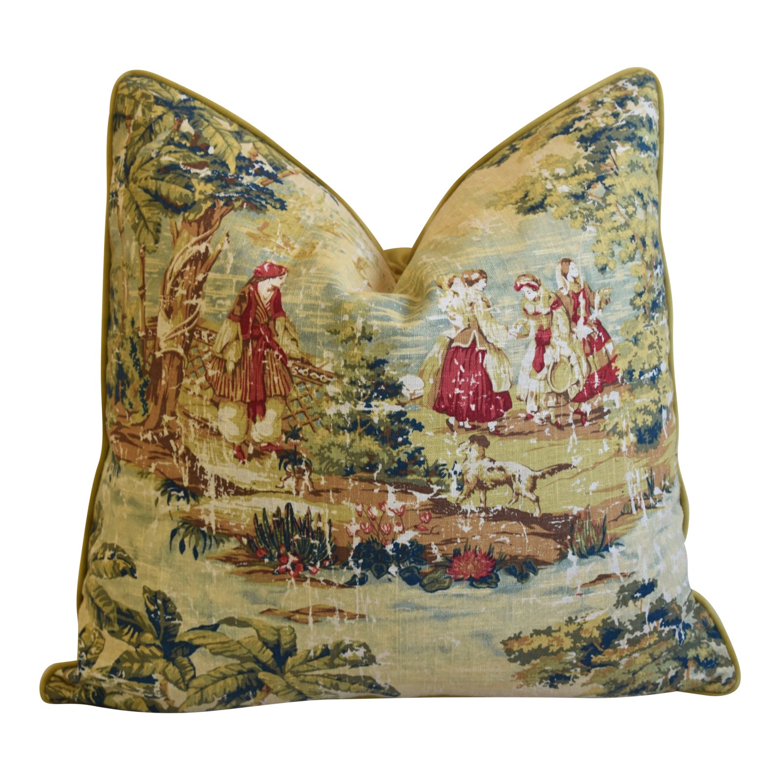 Romantic French Country Toile Linen & Velvet Feather/Down Pillow 24 ...