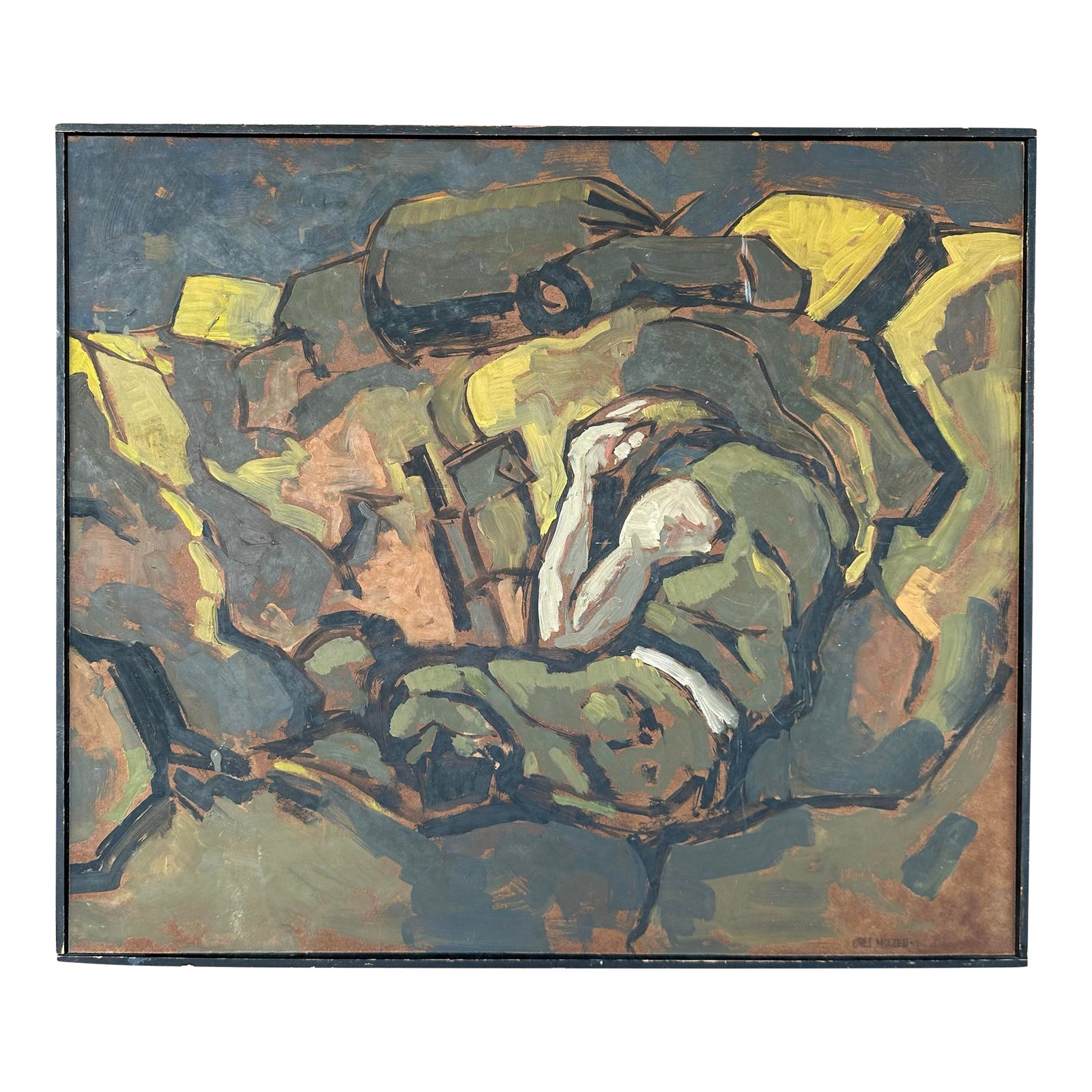 Cubist Style Solider Painting Signed Chet Molzen | Chairish
