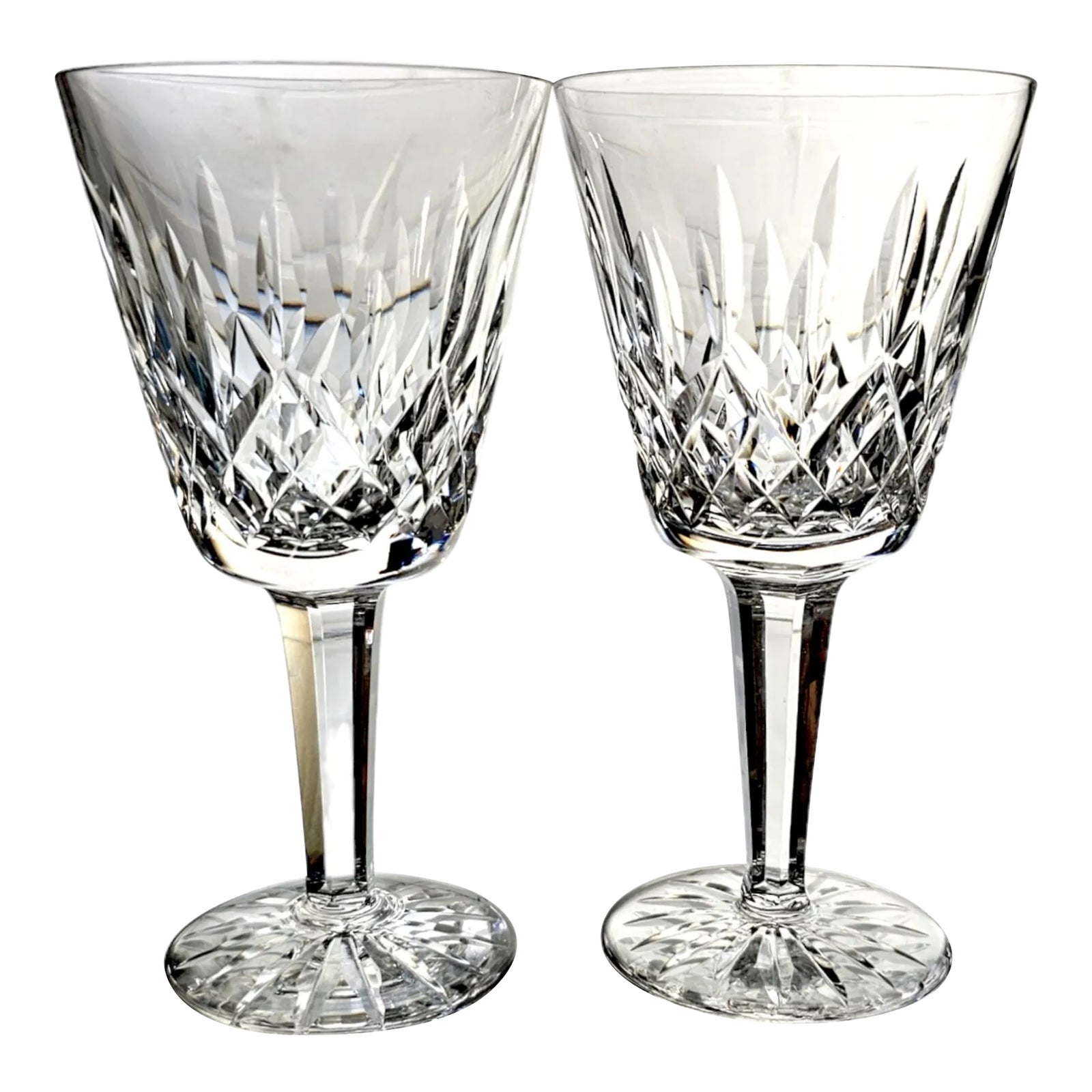 Waterford Lismore Cut Lead Crystal Claret Wine Glasses Pair | Chairish