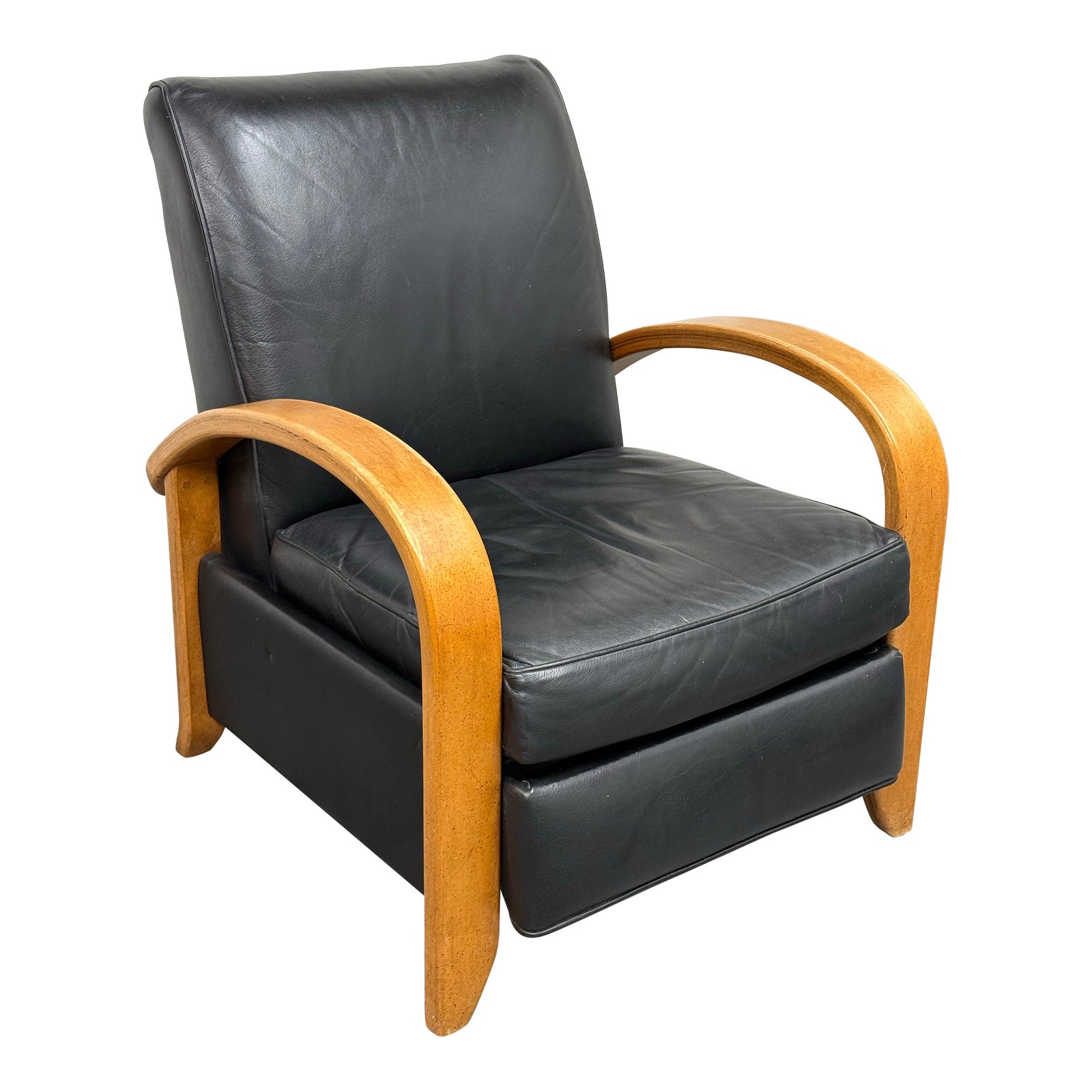 Sam Moore Arizona Onyx Leather + Tawny Finish Wood Recliner | Chairish