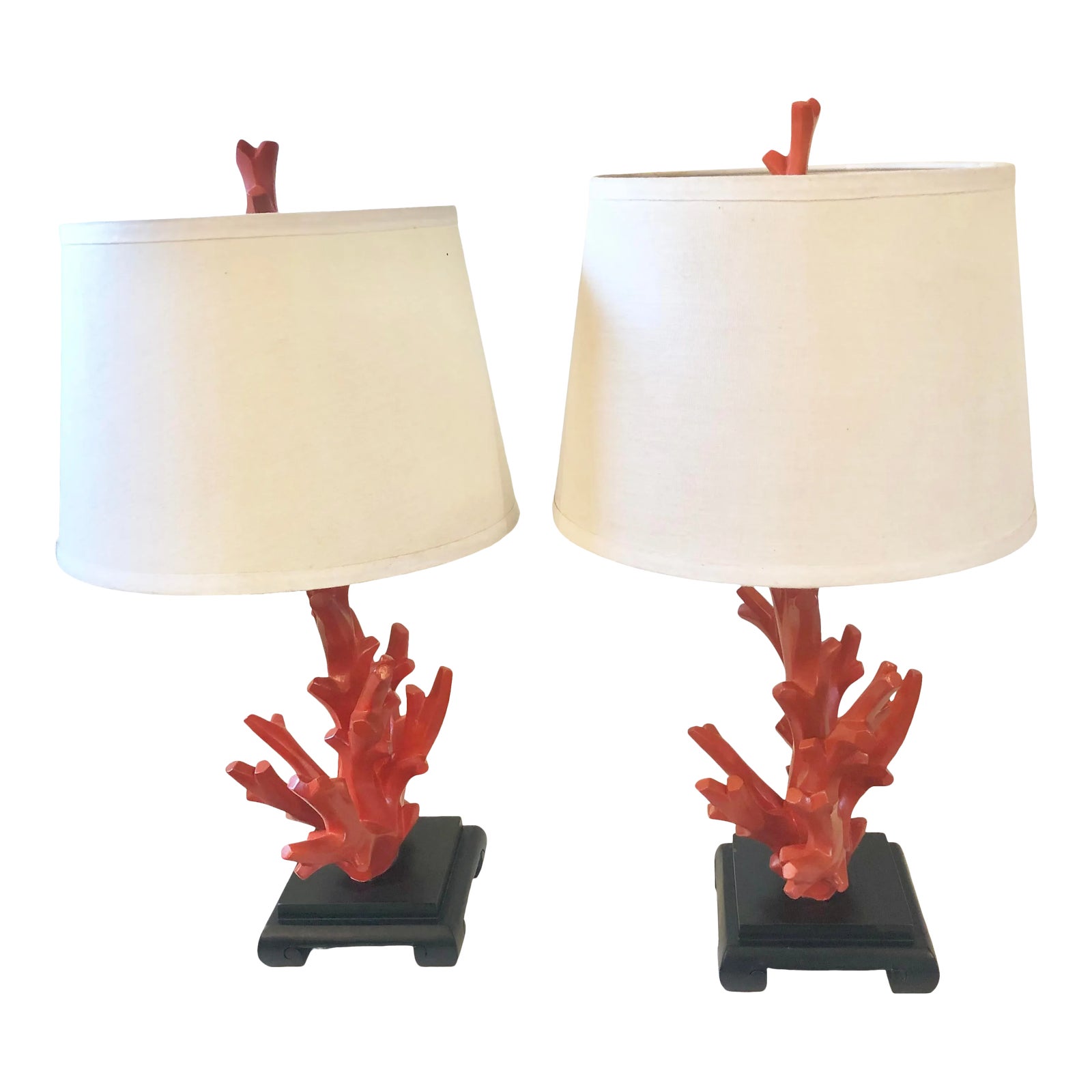 Mid-Century Faux Coral Lamps - A Pair | Chairish