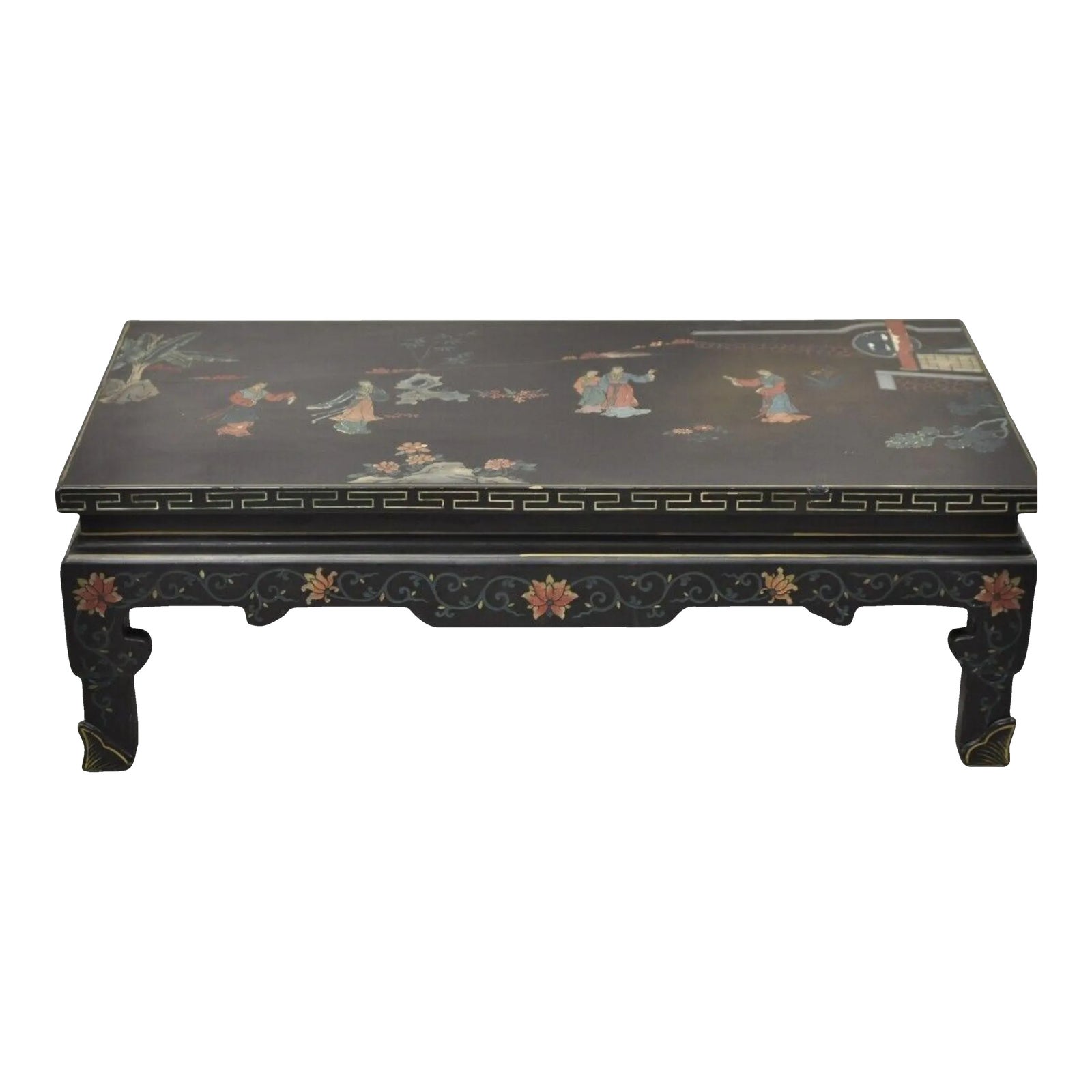 Mid 20th Century Vintage Chinese Oriental Black Lacquer Hand Painted ...