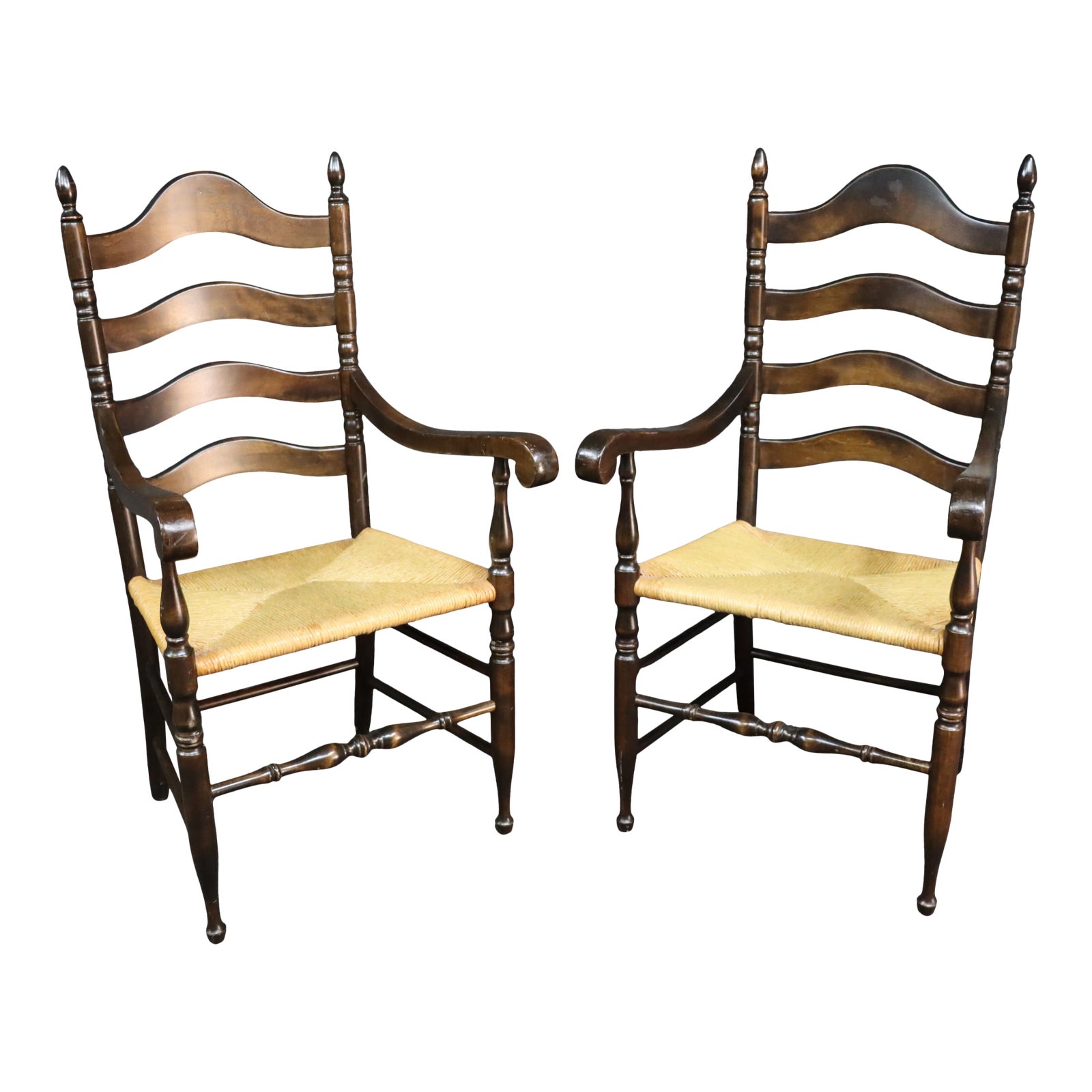 Cherry Ladderback Rush Seat Armchairs/Pair | Chairish