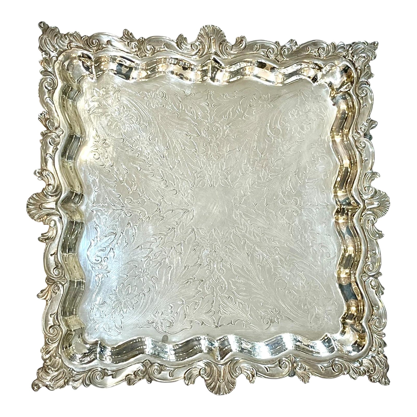 Vintage Birmingham Silver Company Silver Footed Salver Tray With Shell ...