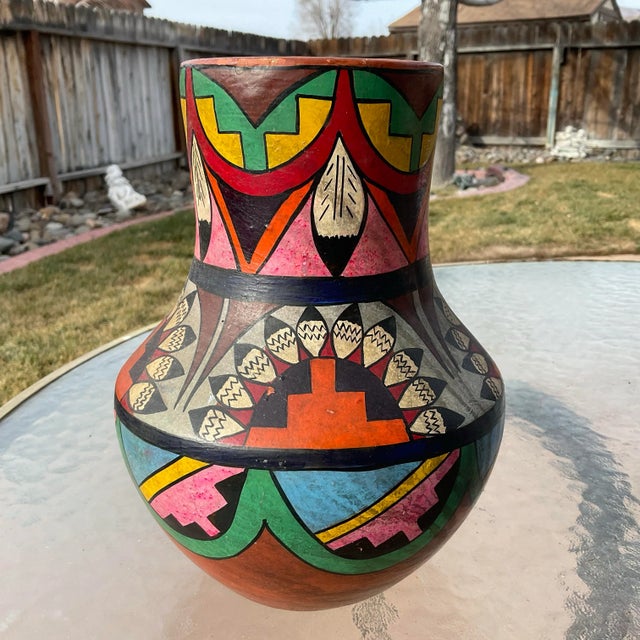 1970s Native American Polychrome Pot Signed Mrs. Lorencita Pino, Tesque ...