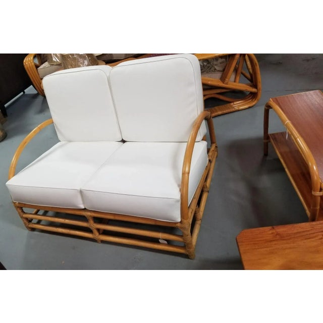Restored Rattan Single Strand Half Moon Sofa & Lounge Chair Living Room ...