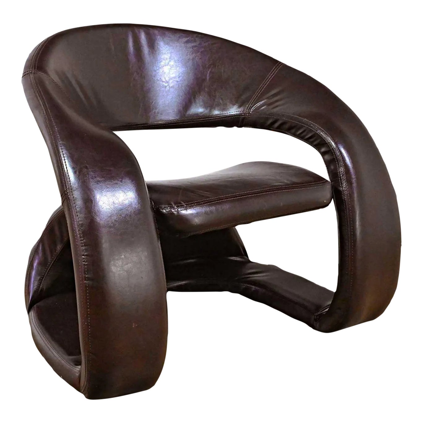 Late 20th Century Postmodern Brown Faux Leather Tongue Chair Attributed ...