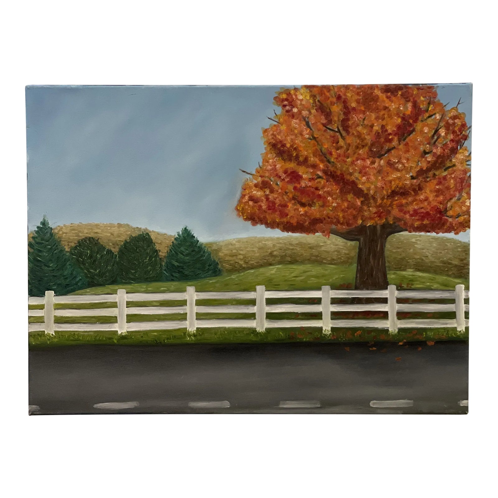 Late 20th Century Original Landscape Painting of an Autumn Maple Tree ...