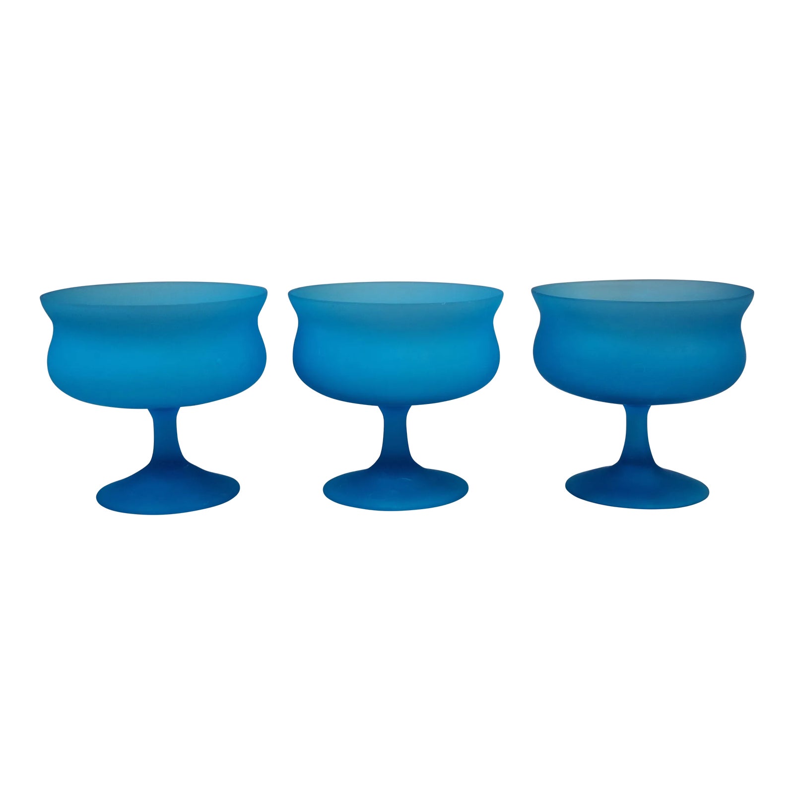 Vintage Frosted Blue Glass Compote Set - 3 Pieces | Chairish