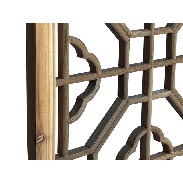 Oriental Raw Wood Octagonal Flower Geometric Pattern Wall Panel Ws4010
