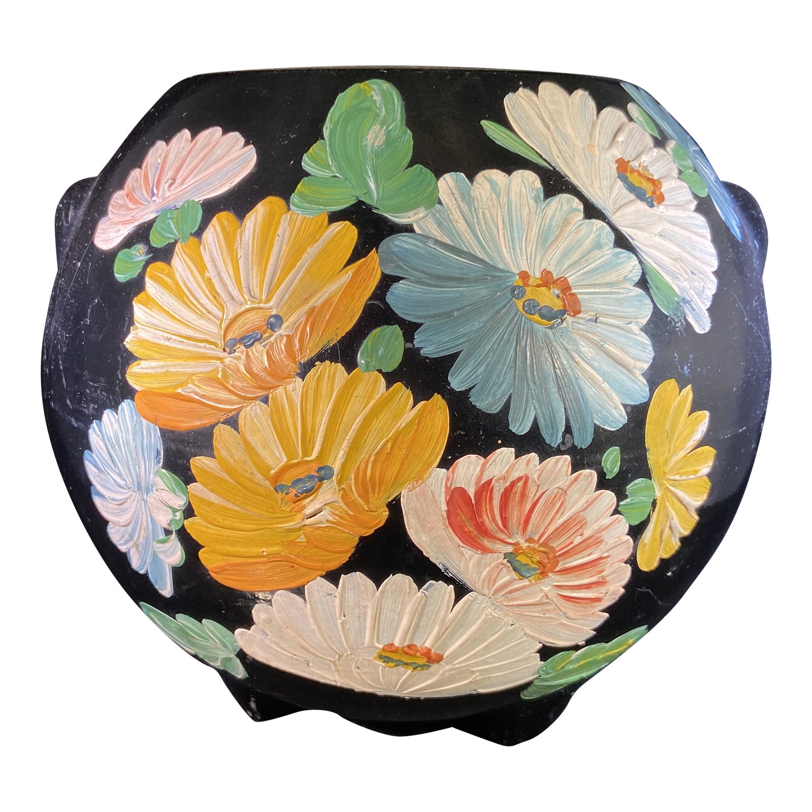 Vintage 1930s Ransburg Pottery Black Hand Painted Pot | Chairish