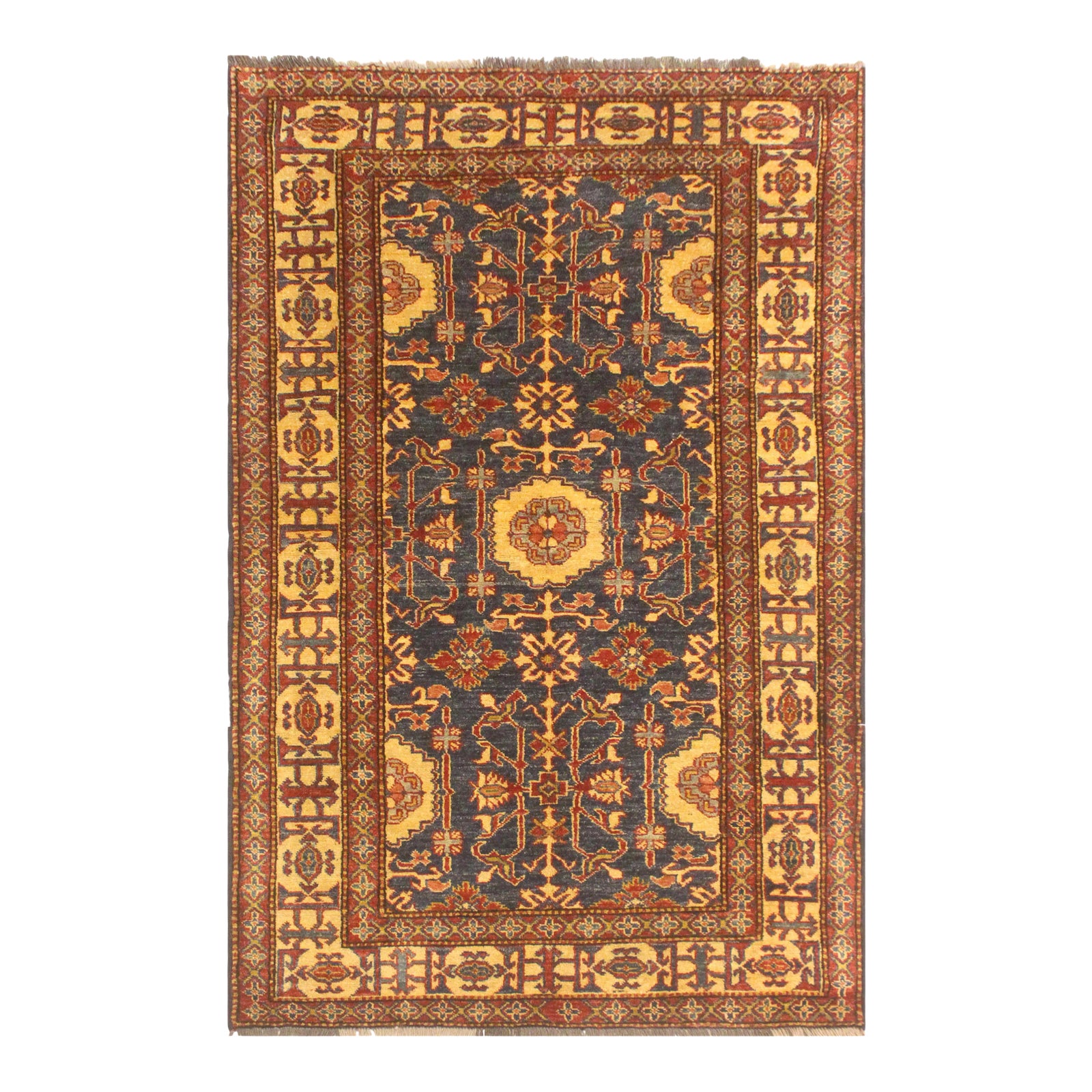 1980s Vintage Semi Antique Super Kazak Blue/Gold Wool Rug | Chairish