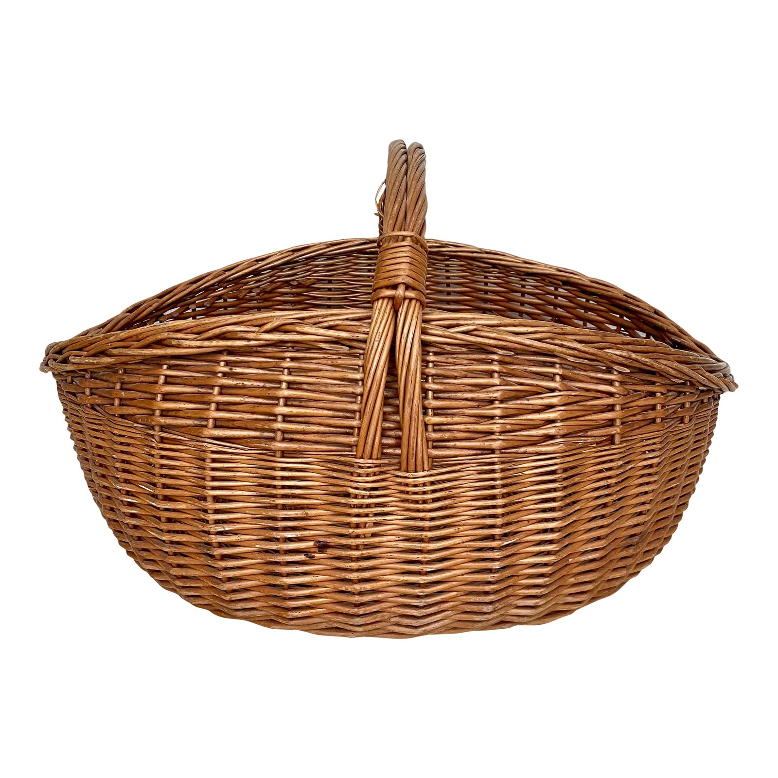 French Large Rattan Basket | Chairish