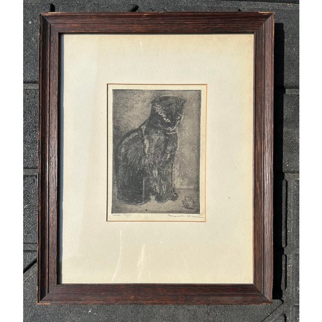 Antique Etching of a Cat and Butterfly Signed and Numbered | Chairish