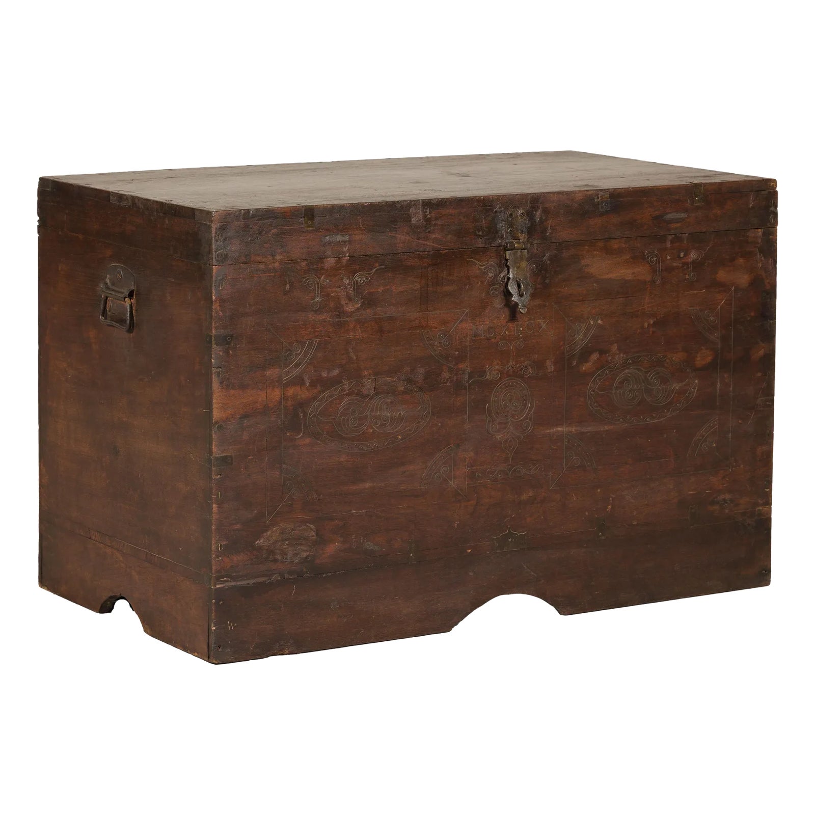 Antique Indian Wedding Trunk with Carved Details, Mirror, and Hidden ...