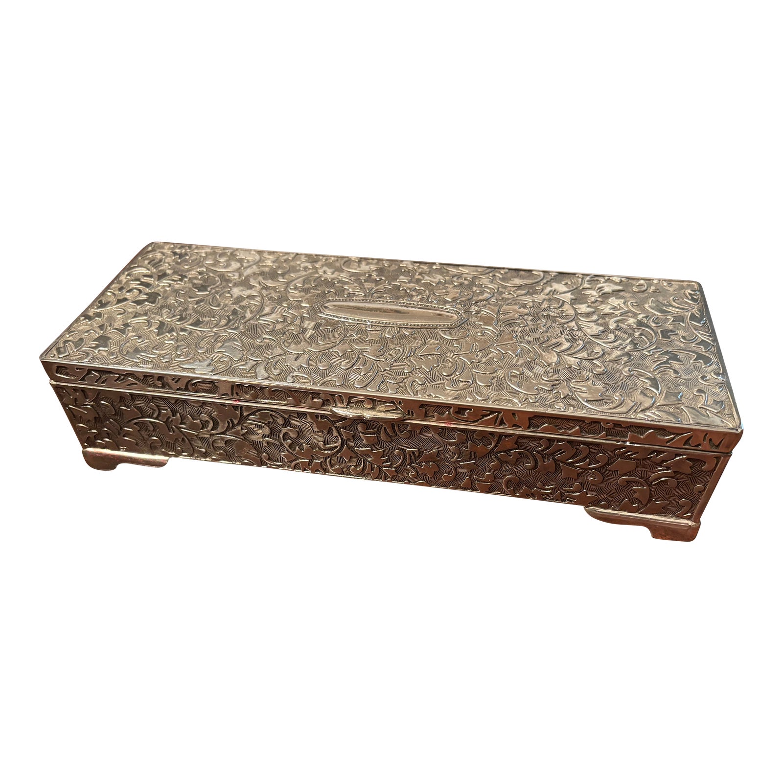 Silver Plate Chased Jewelry Box, 40's | Chairish