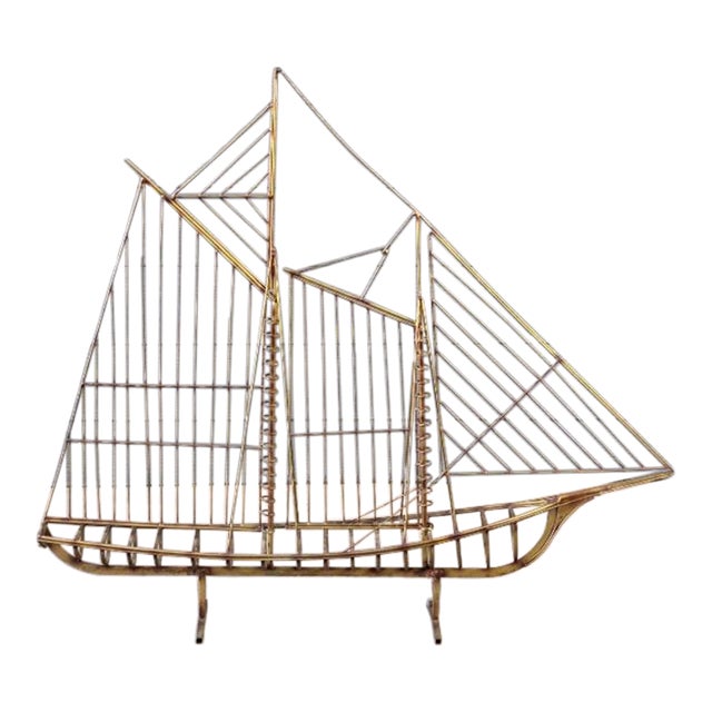 Mid Century Curtis Jere Ship Skeleton Sculpture Standing Brass Metal ...